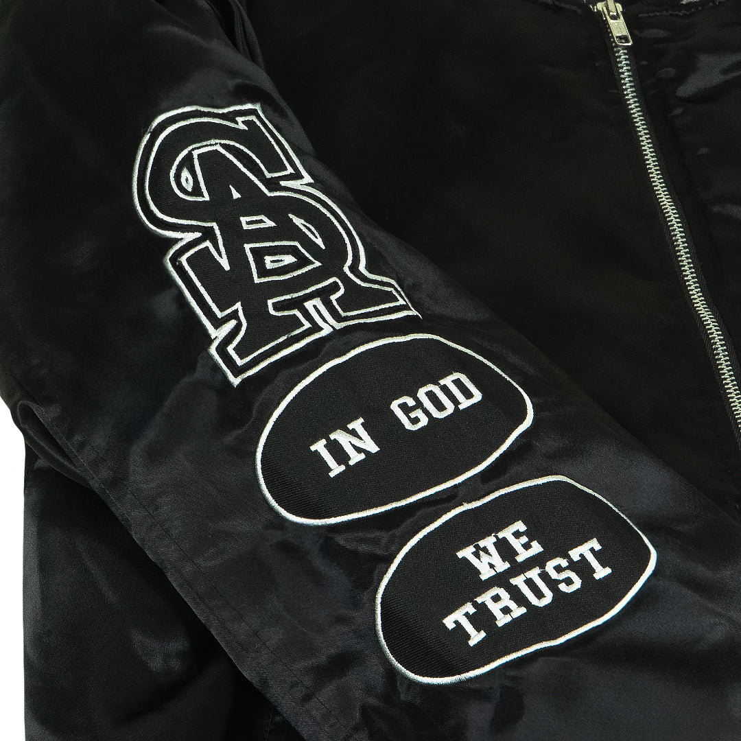 IN GOD WE TRUST VARSITY BOMBER JACKET (BLACK) – Soul Assassins
